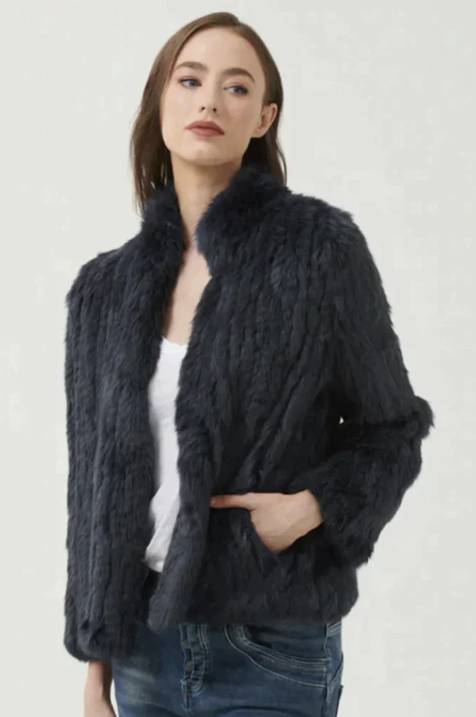 365 Days | High Neck Rabbit Fur Jacket | Black – Harrip & Co.